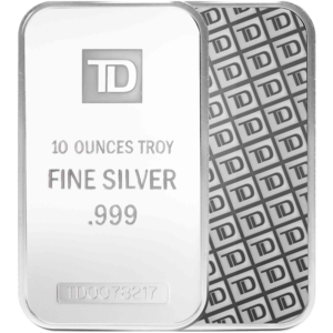 10 OZ Silver TD Bank Bar | Fine Gold Bullion